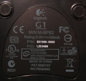 Logitech G1 Optical Mouse - Printer Friendly version