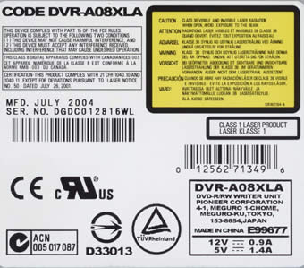 Pioneer DVR-A08XLA | CdrInfo.com